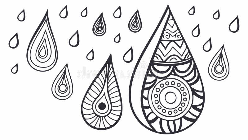 Group of Decorative Stylized Patterned Rain Drops, Vector Design ...