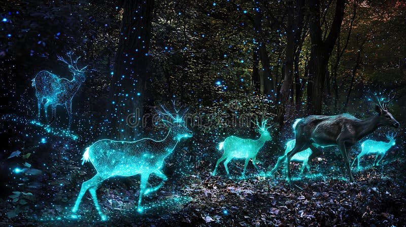 Group Deer Running Forest Night Stock Photos - Free & Royalty-Free ...