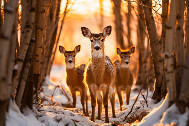 Group of Deer Standing Next To Each Other in the Snow. Generative AI ...