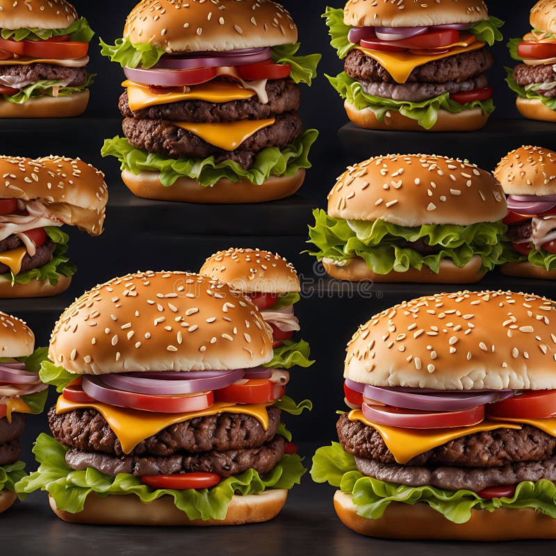A Group of Delicious Double Cheeseburgers Stock Illustration ...