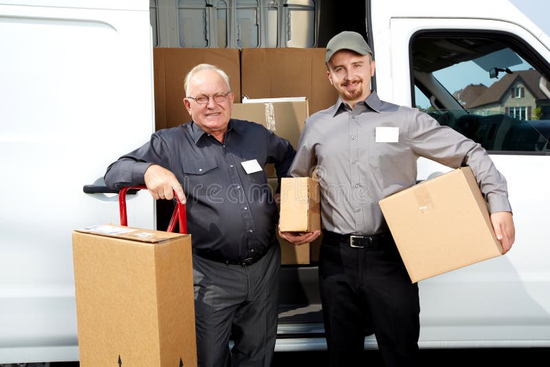 Group of Delivery Man with a Parcel. Stock Image - Image of packing ...