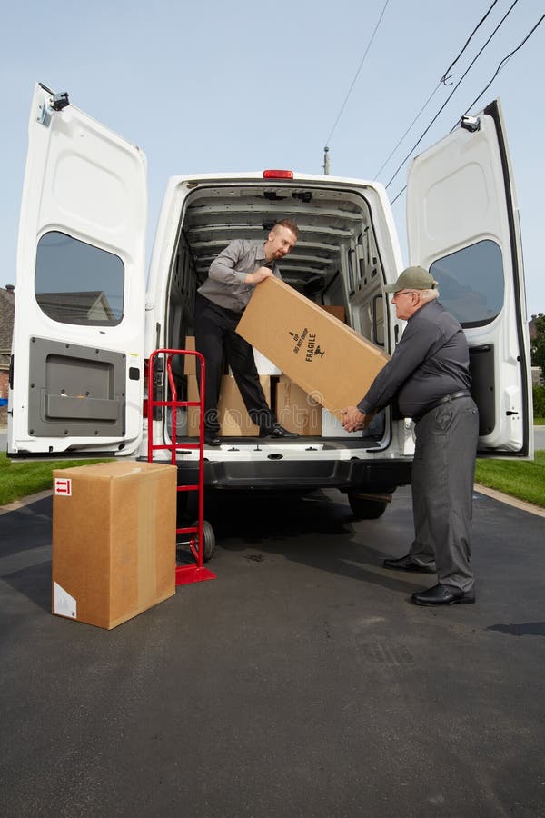 Group of Delivery Man with a Parcel. Stock Image - Image of load, cargo ...