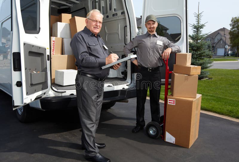 Group of Delivery Man with a Parcel. Stock Image - Image of people ...