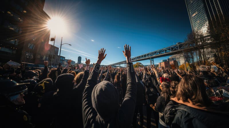 Group of Demonstrators Protesting in the City. Human Rights Rally and ...