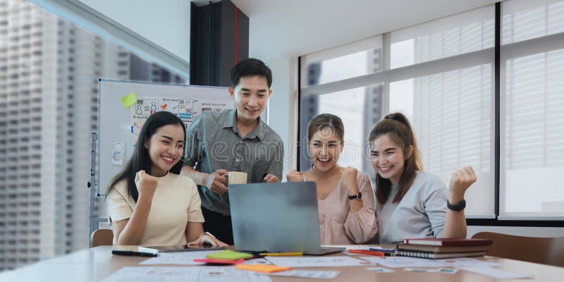 Group of Designer Cheerful Giving High Five on the Success of Website ...