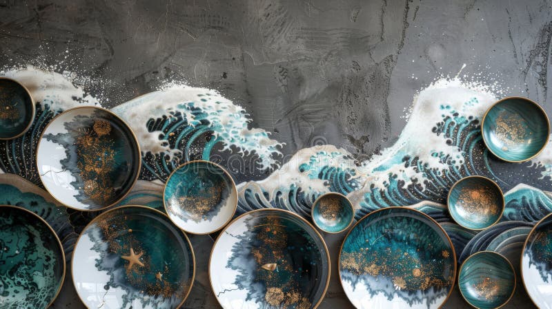 Group of Designer Plates Stacked Together Stock Illustration ...