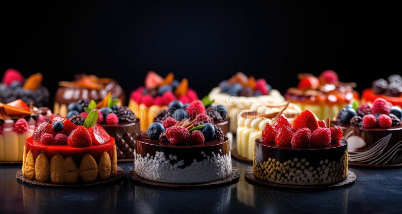A Group of Desserts with Berries on Top Stock Illustration ...