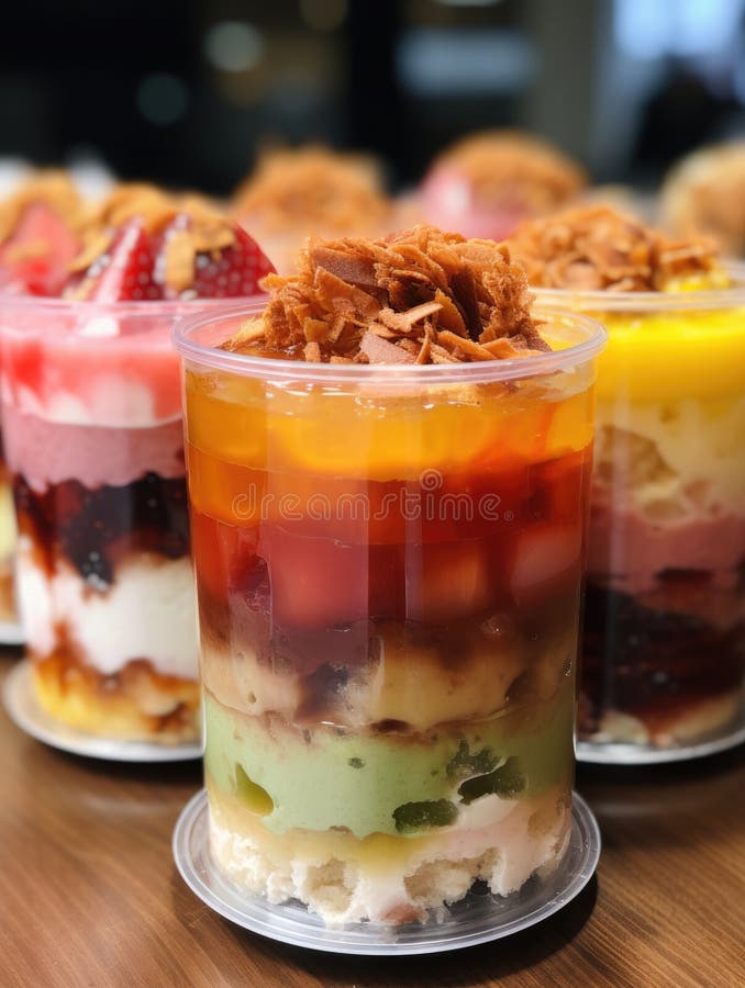 A Group of Desserts in Plastic Cups Stock Illustration - Illustration ...