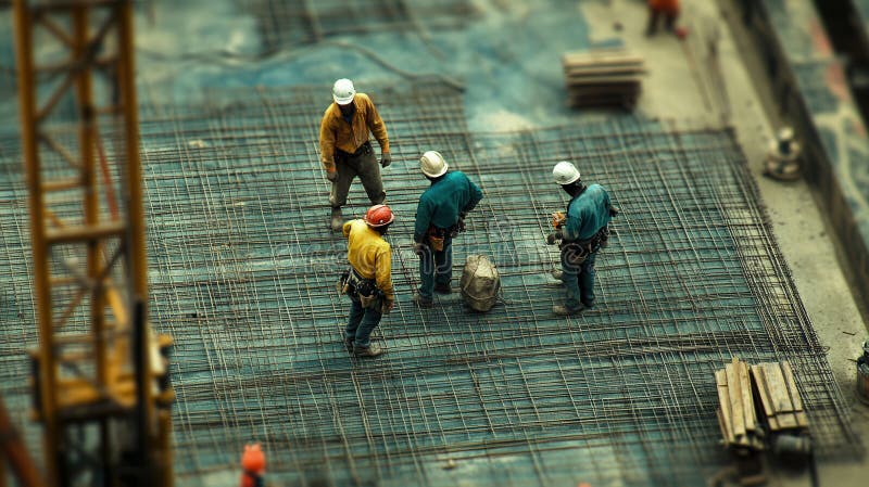 A Group of Determined Construction Workers Balances Confidently on a ...