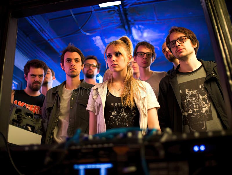 Cyber Activists Posing with Digital Protest Poster Stock Illustration ...