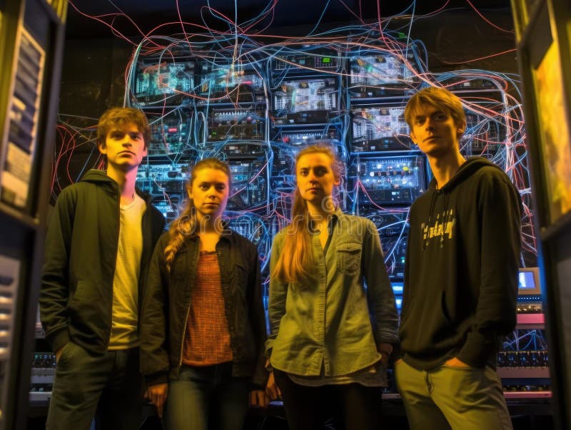 Cyber Activists Posing with Digital Protest Poster Stock Illustration ...