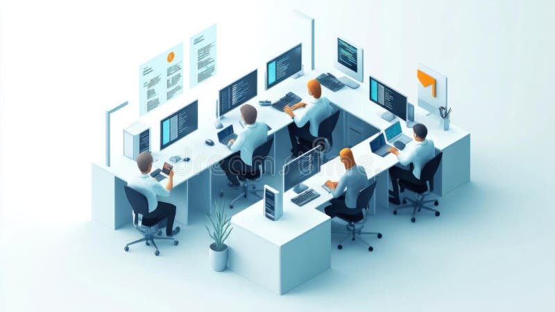 Group of Developers Work in Office on Coding with Clean Workspace Theme ...