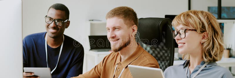 Group of Developers Working in Office Website Header Stock Image ...
