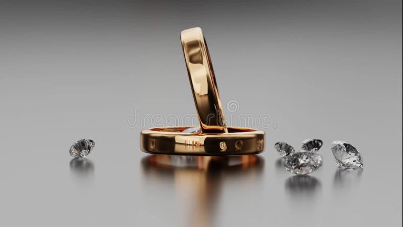 Group of Diamonds and Gold Rings Falling on a Black Background. Stock ...
