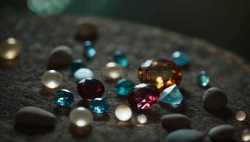 Various Types of Jewels Sitting on a Table Stock Image - Image of ...