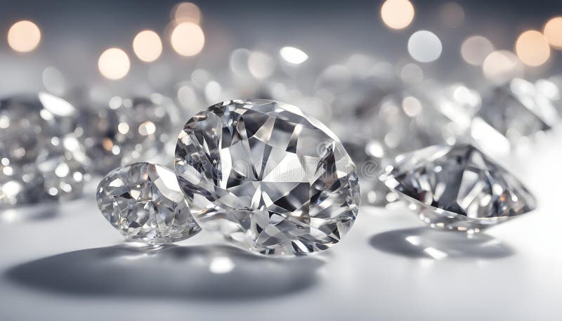 Group of Diamonds Placed on White Background on the Right with Bokeh ...
