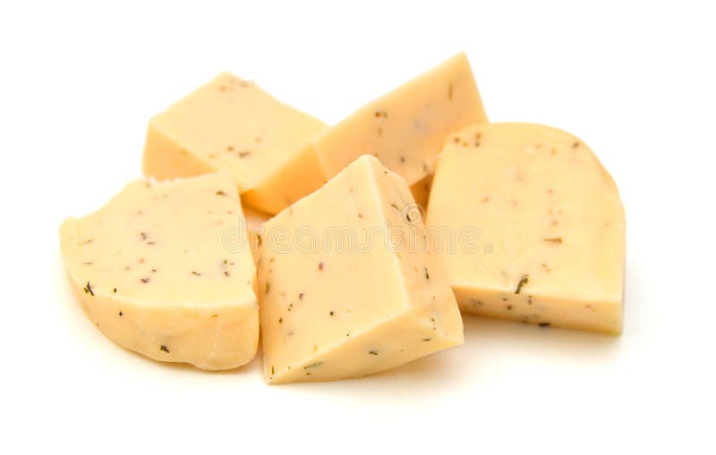 Stack Cubes of Cheddar Cheese Isolated on White Stock Image - Image of ...