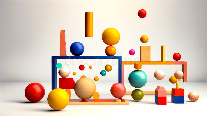 Group of Different Colored Balls and Shapes on White Surface with White ...