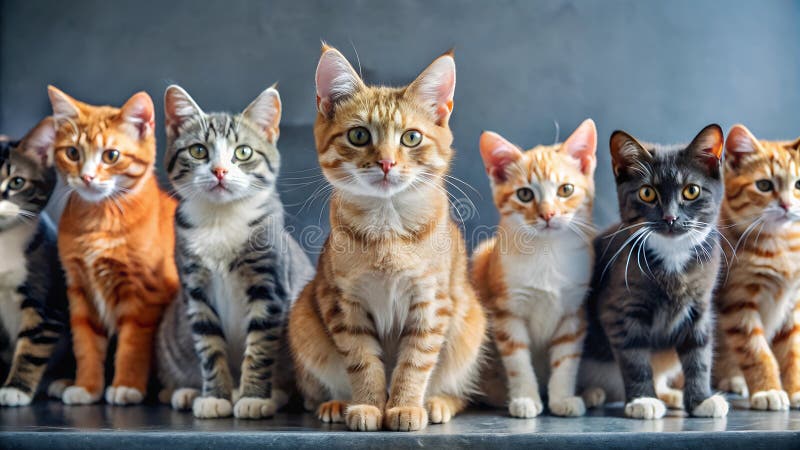 Group of Different Colored Cats Sitting Together in a Row Stock ...