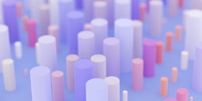 Group of Different Colored Cylinders on Blue Plane Background, Abstract ...