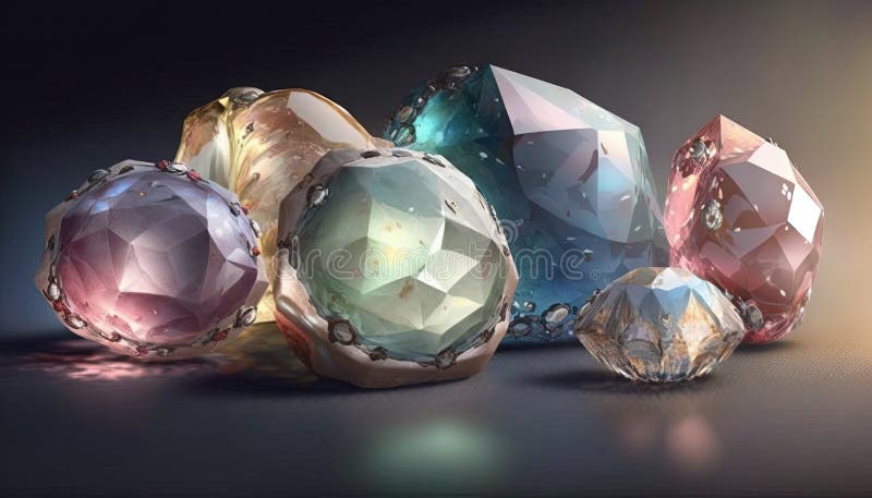 A Group of Different Colored Diamonds on a Black Surface with a Light ...