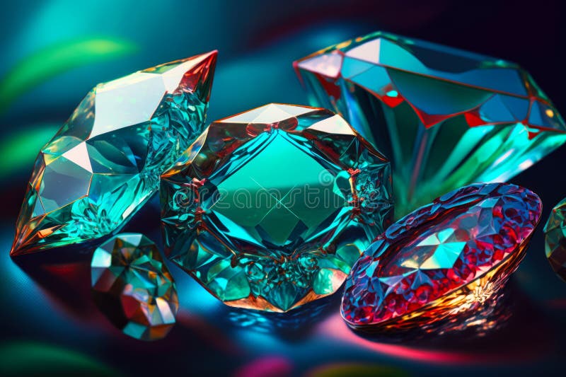 Group of Different Colored Diamonds Sitting on Top of Blue and Green ...