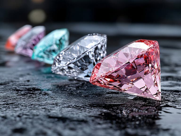 A Group of Different Colored Diamonds Sitting on Top of a Table Stock ...