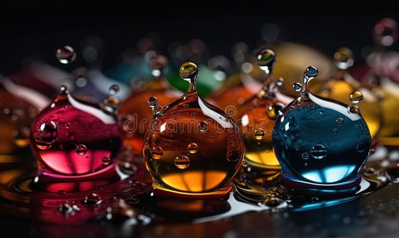 A Group of Different Colored Glass Bottles with Water Droplets on Them ...