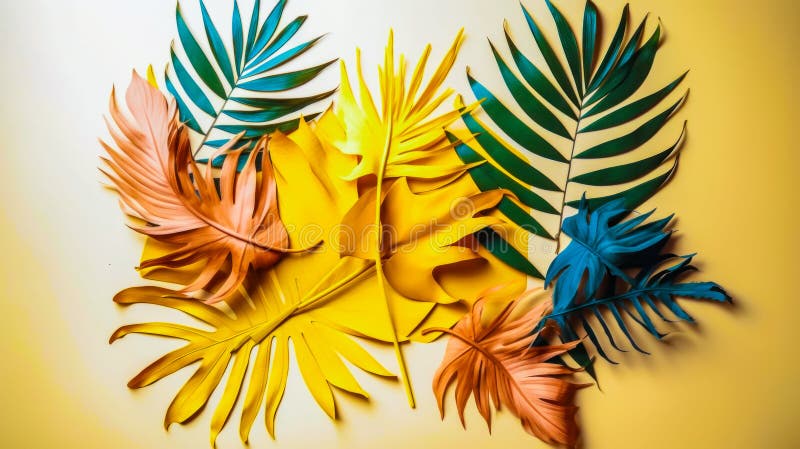 Group of Different Colored Leaves on White Surface. Generative AI Stock ...