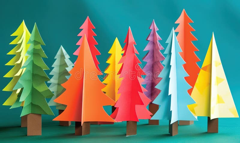 Group of Different Colored Paper Trees in Various Shapes and Sizes ...