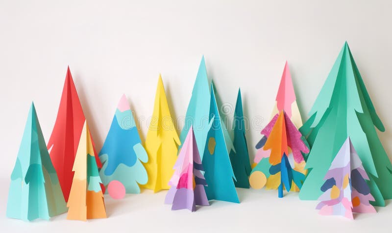 Group of Different Colored Paper Trees in Various Shapes and Sizes ...