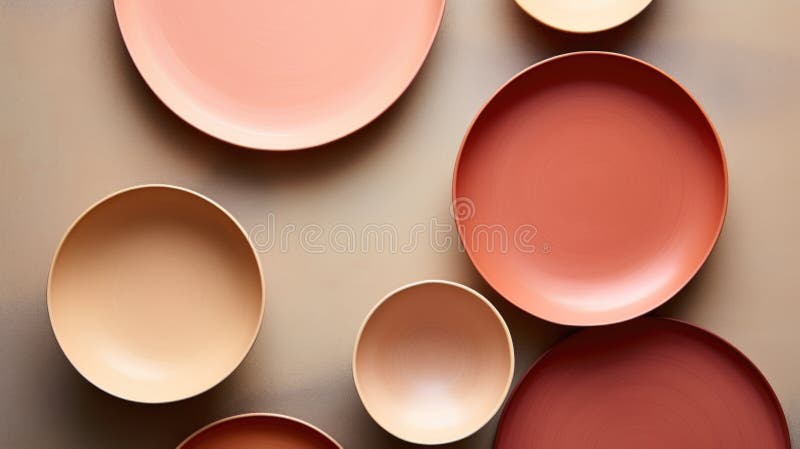 A Group of Different Colored Plates on a Table Stock Illustration ...