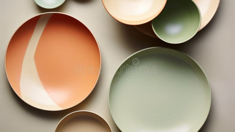 A Group of Different Colored Plates on a Table Stock Illustration ...
