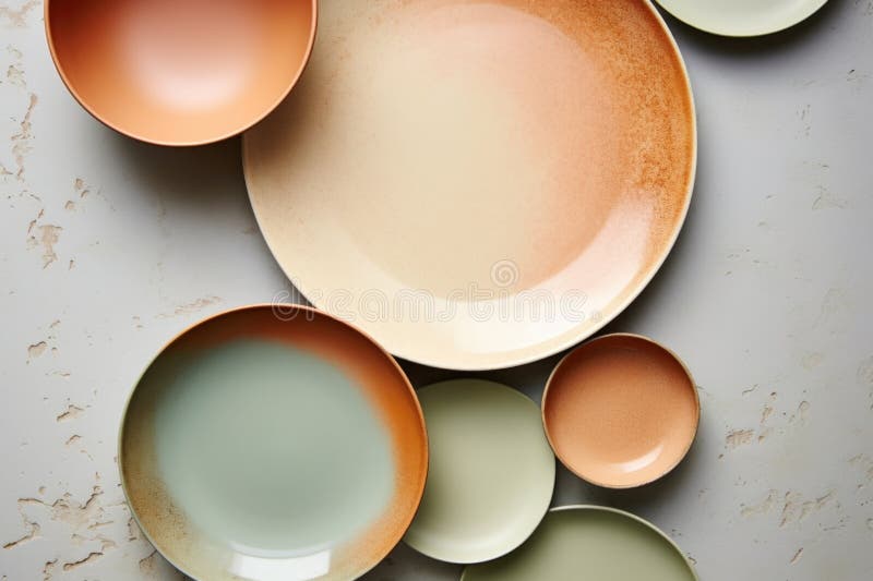 A Group of Different Colored Plates on a Table Stock Illustration ...