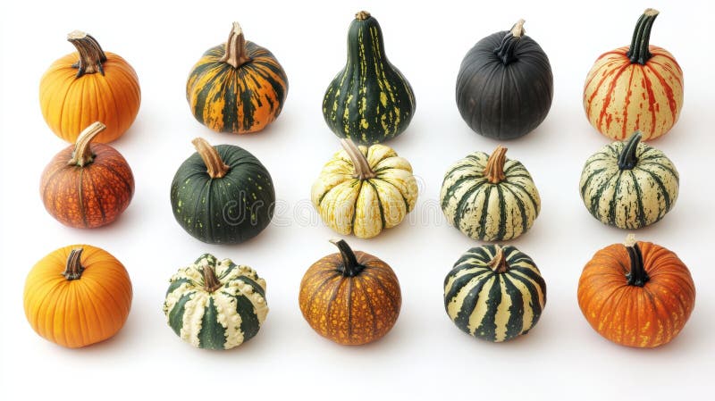 A Group of Different Colored Pumpkins Arranged in a Row, AI Stock Image ...
