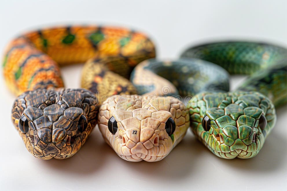 Group of Different Colored Snakes Coiled on a White Background Stock ...