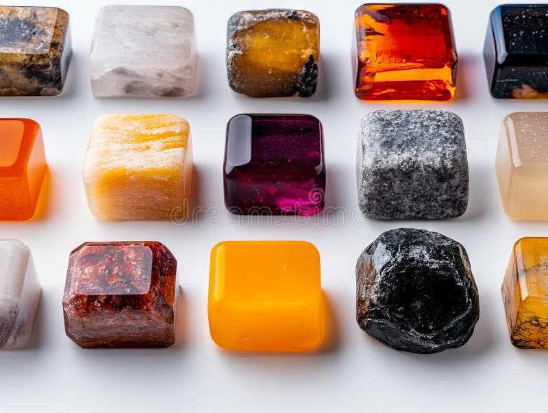 A Group of Different Colored Stones on a White Surface Stock Photo ...