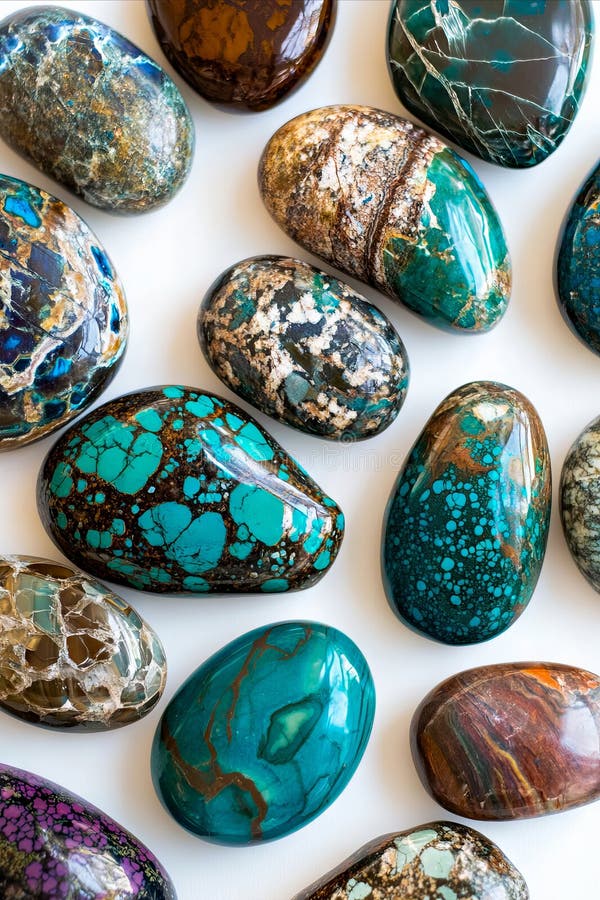 A Group of Different Colored Stones on a White Surface Stock Image ...