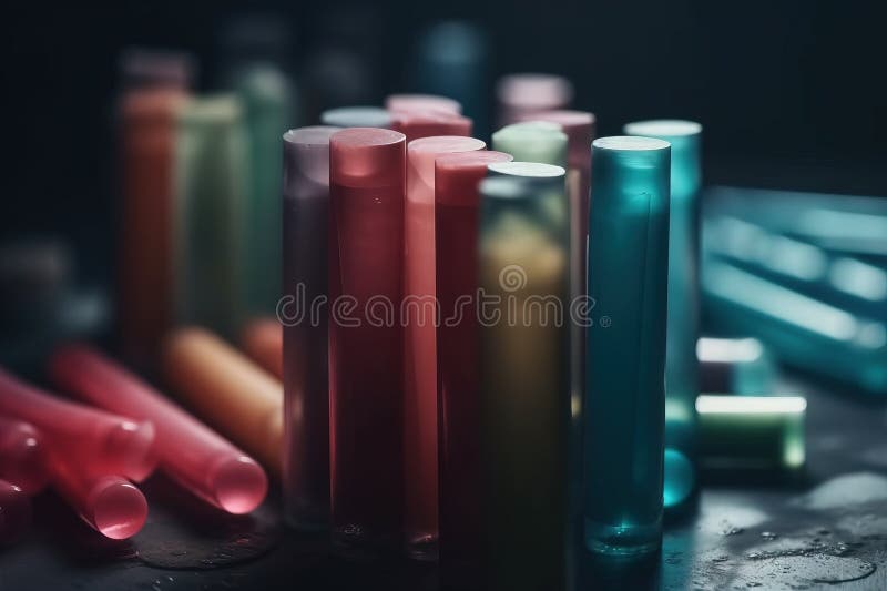 A Group of Different Colored Tubes Sitting on Top of a Table Stock ...