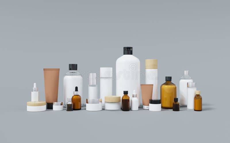 Group of Different Cosmetic Bottles and Jars 3D Render Stock ...