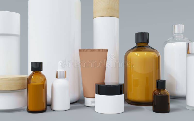 Group of Different Cosmetic Bottles and Jars 3D Render Stock ...