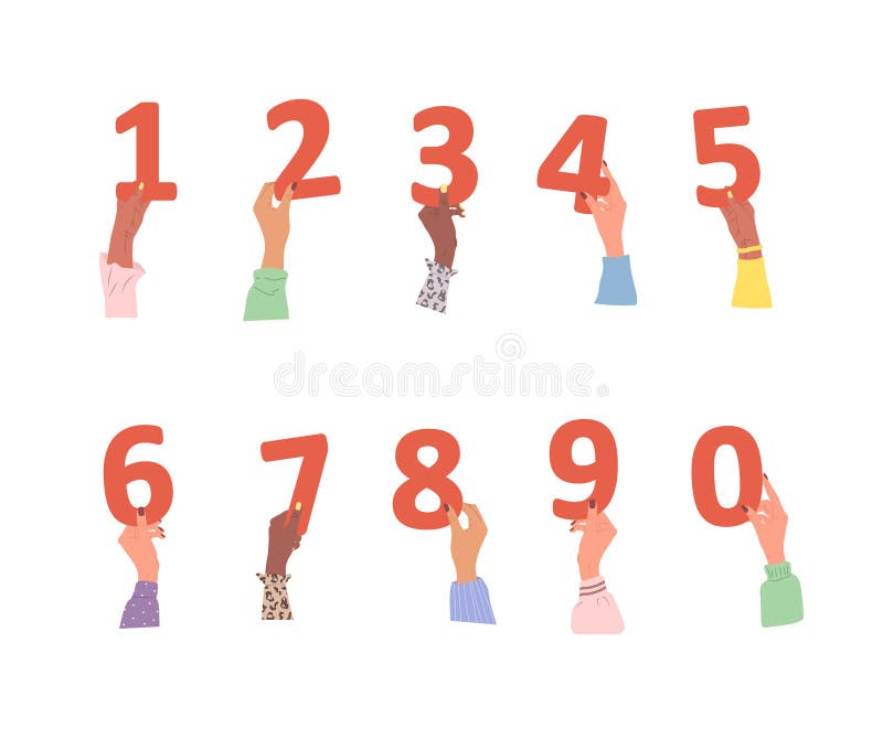 Group of Different Female Hands Holding Red Numbers. Diverse Multi ...