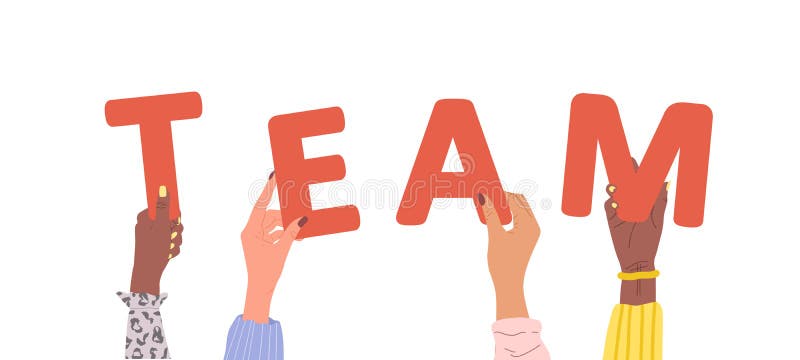 Group of Different Female Hands Holding Red Word Team. Diverse Multi ...