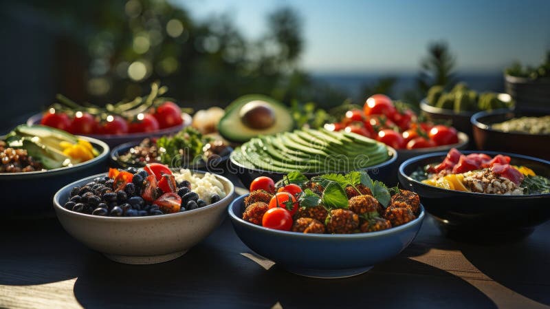 A Group of Different Foods in Bowls. Generative AI. Stock Illustration ...