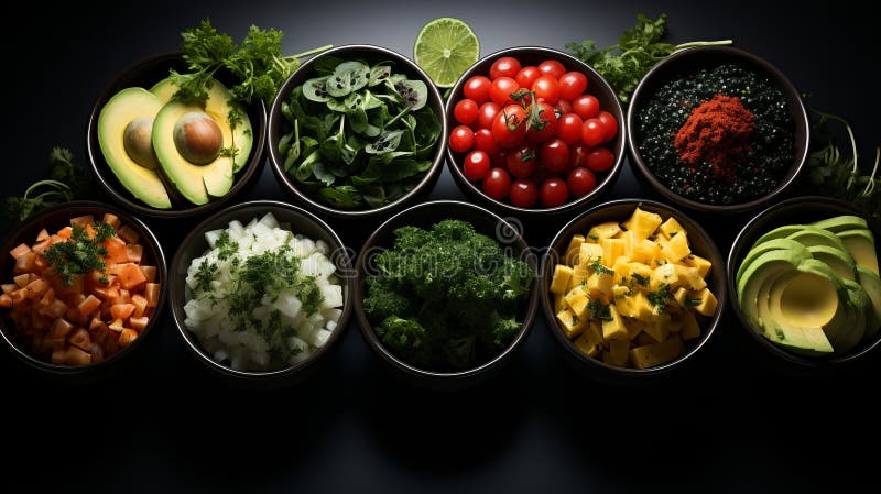 A Group of Different Foods in Bowls. Generative AI. Stock Illustration ...