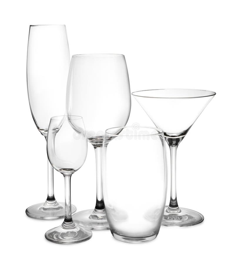 Group of Different Glassware Isolated on White Stock Photo - Image of ...