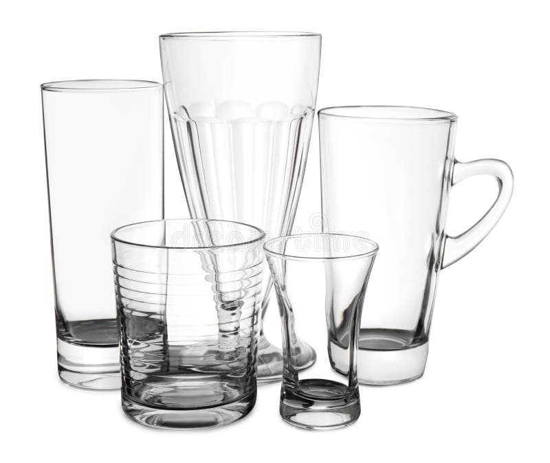 Group of Different Glassware Isolated on White Stock Image - Image of ...