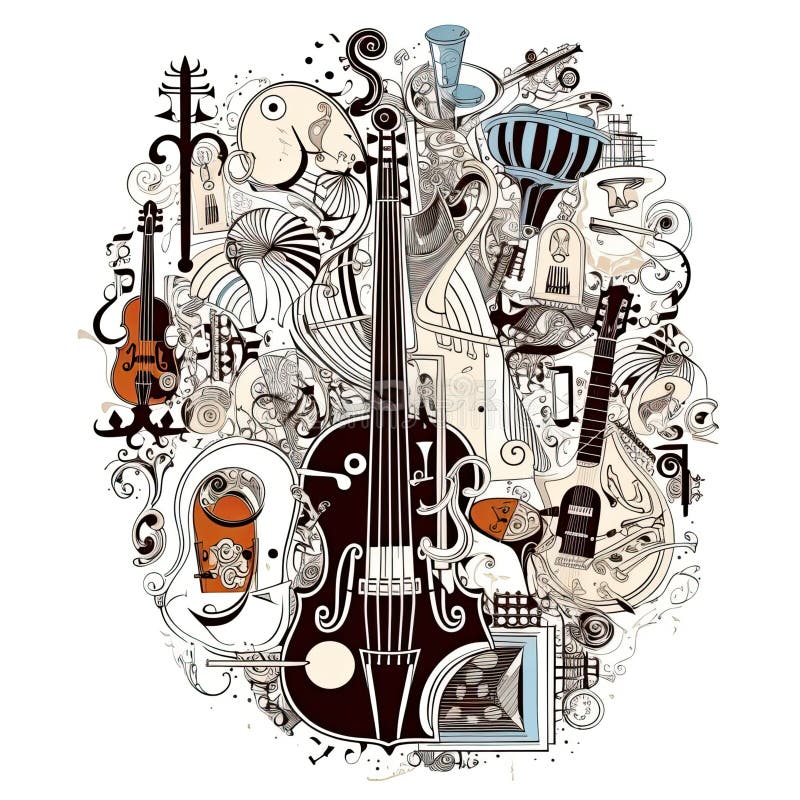 Group of Different Musical Instruments on White Background Stock ...