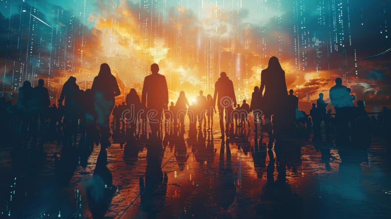 A Group of Different People Against the Backdrop of a Futuristic City ...