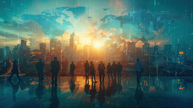 A Group of Different People Against the Backdrop of a Futuristic City ...